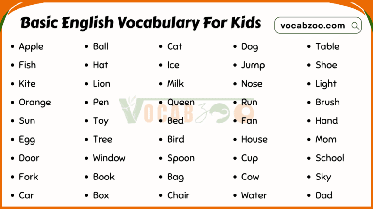 100+ Basic English Vocabulary Words for Kids with Meanings - Vocabzoo