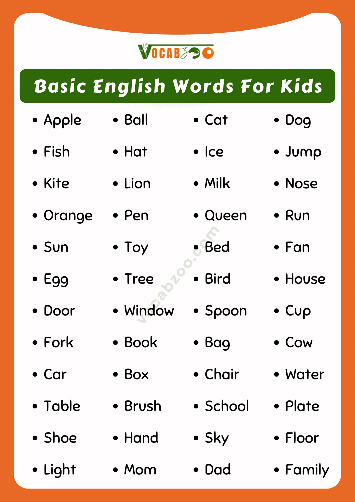 100+ Basic English Vocabulary Words for Kids with Meanings - Vocabzoo