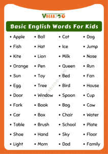 100+ Basic English Vocabulary Words for Kids with Meanings - Vocabzoo