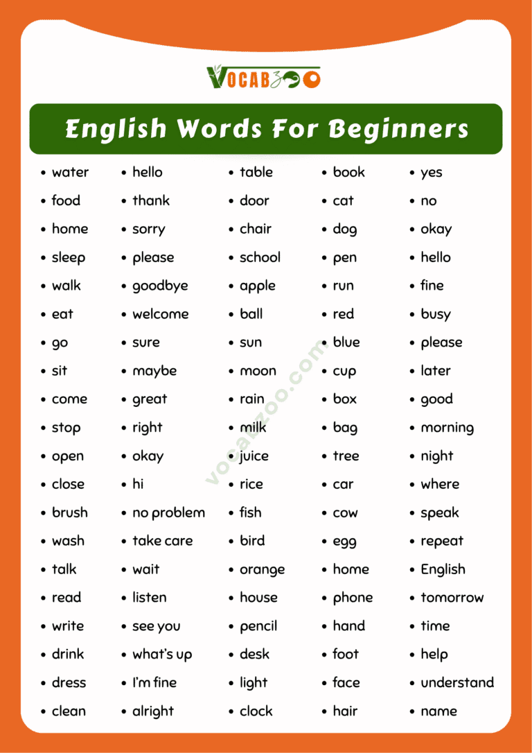 100 Daily Use English Words for Beginners Level with PDF