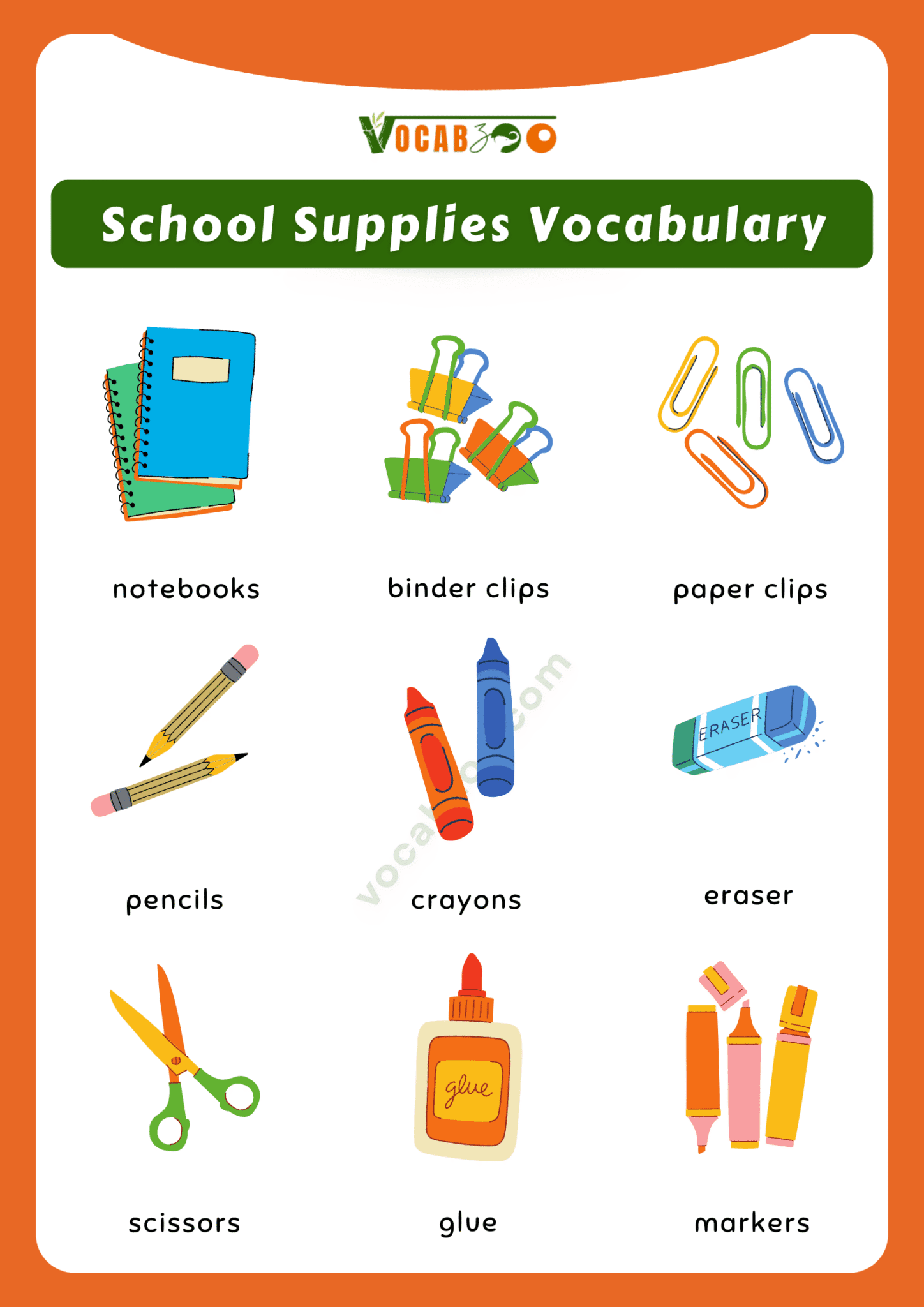 100 Common English Words Used in School | School Words PDF