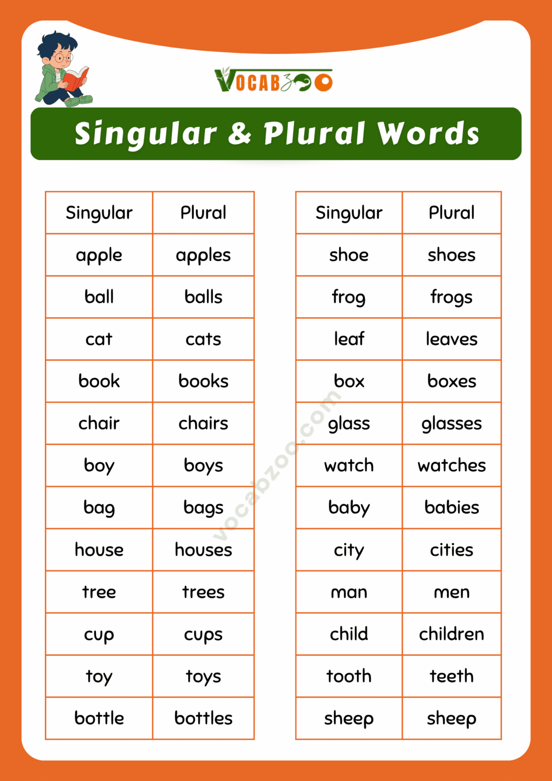 100 Singular and Plural Nouns for Kids - Vocabzoo