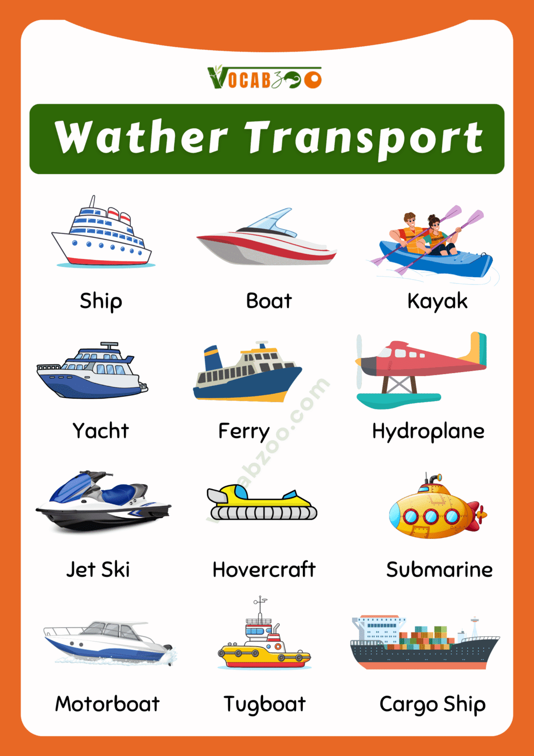 30 Names of Water Transport with Pictures in English - Vocabzoo