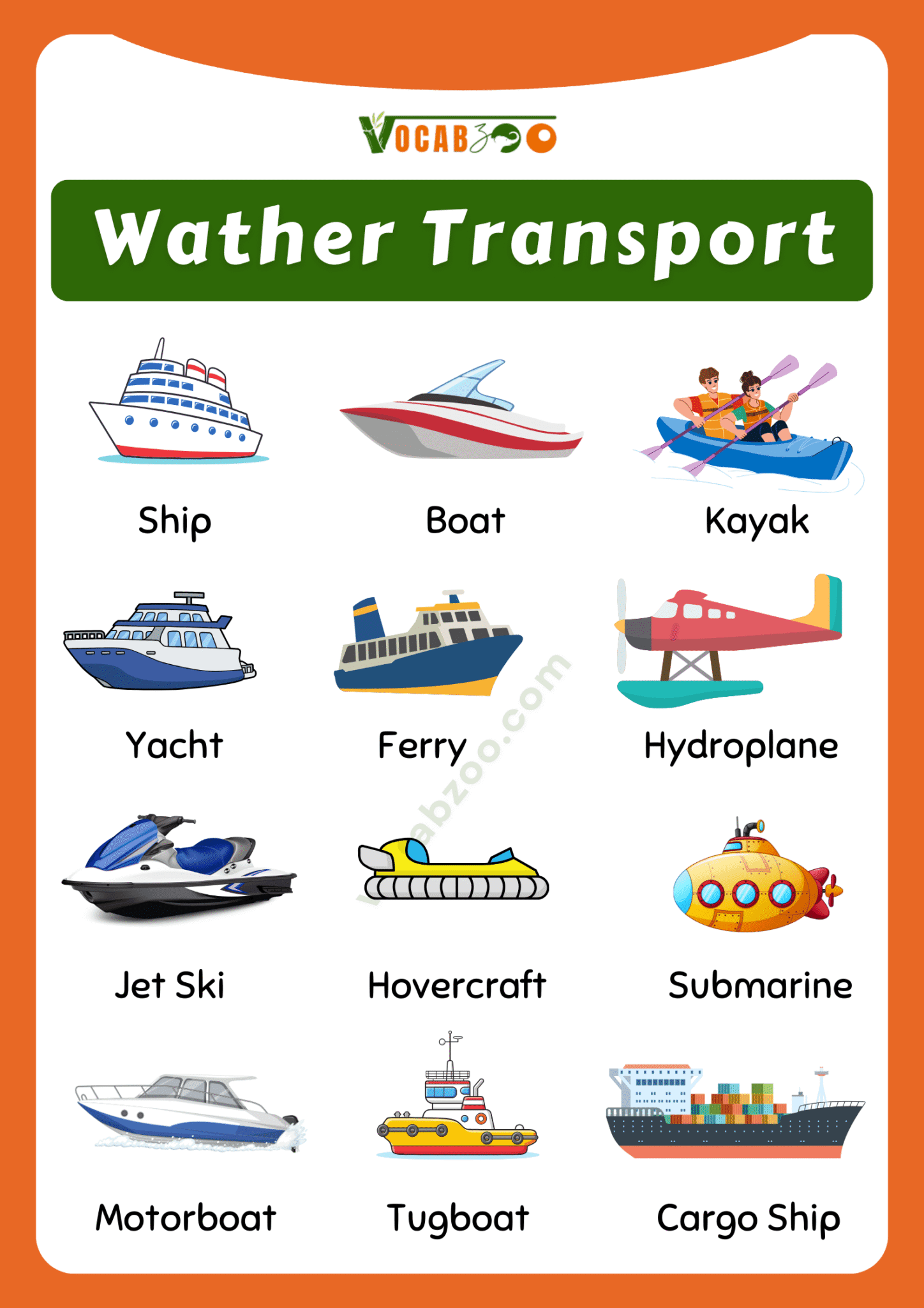 30 Names of Water Transport with Pictures in English - Vocabzoo