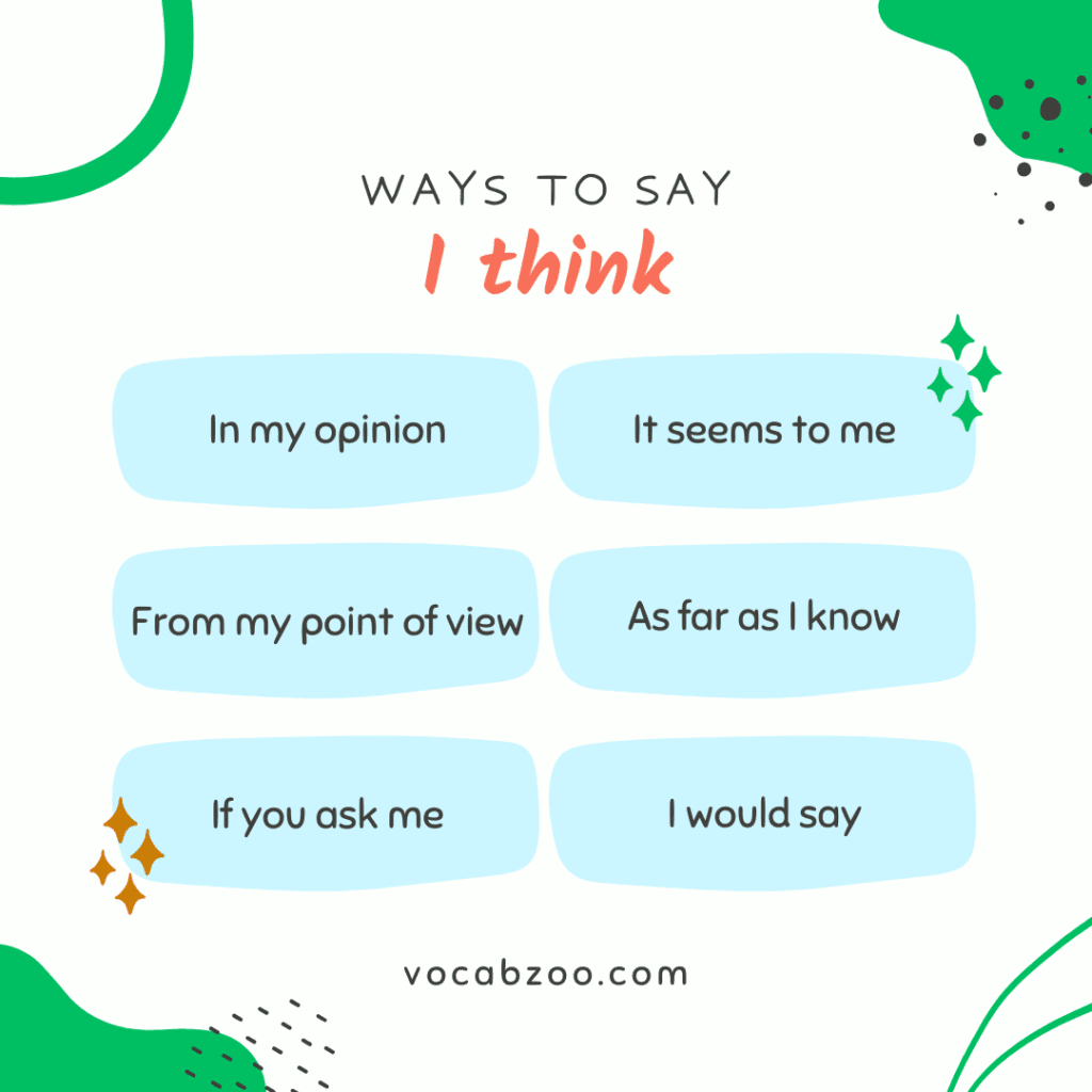 Other Ways to Say I think | Instead of I think in English - Vocabzoo