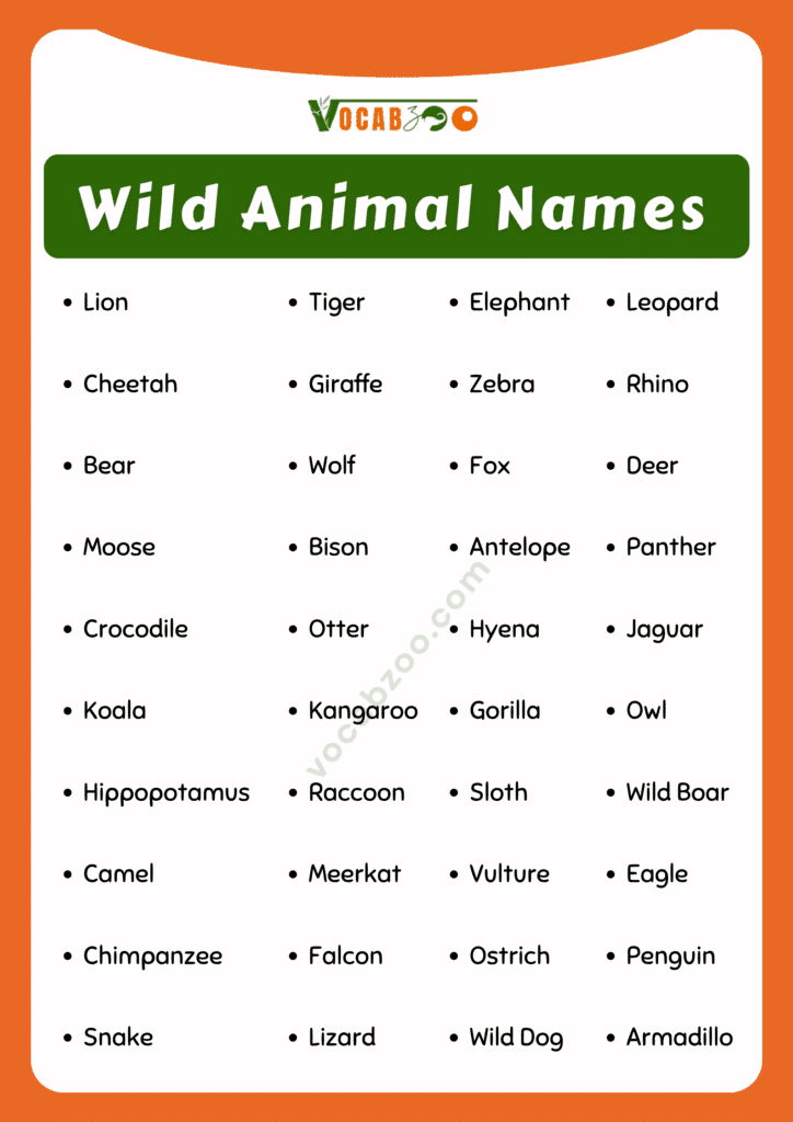 Wild Animals and Their Name in English with Pictures - Vocabzoo