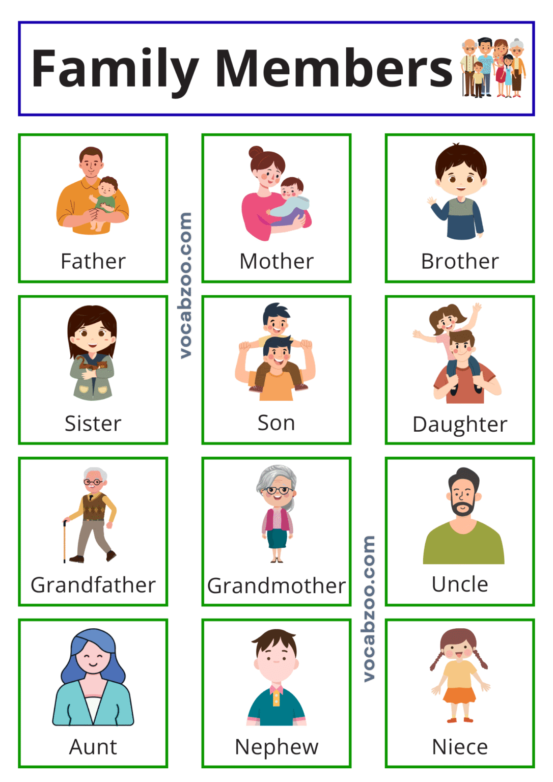 Names of Family Members for Kids - Vocabzoo
