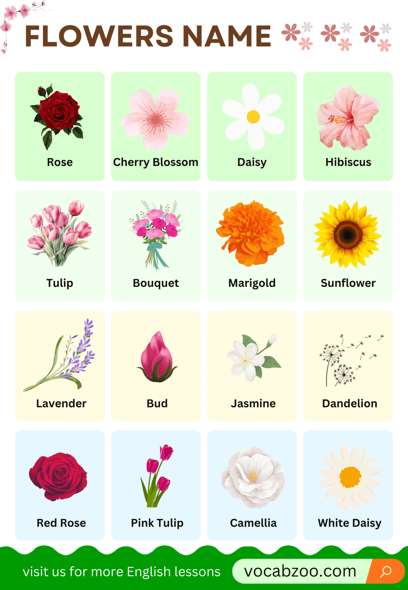 Flower Names in English with Their Pictures - Vocabzoo