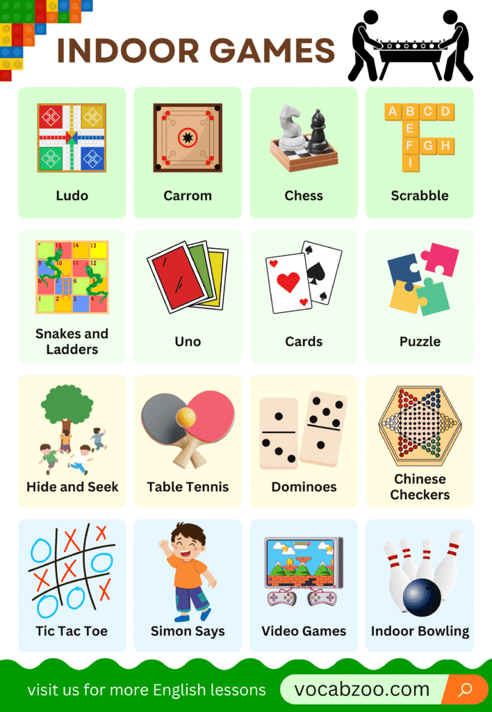 Indoor Games Names in English with Their Pictures - Vocabzoo