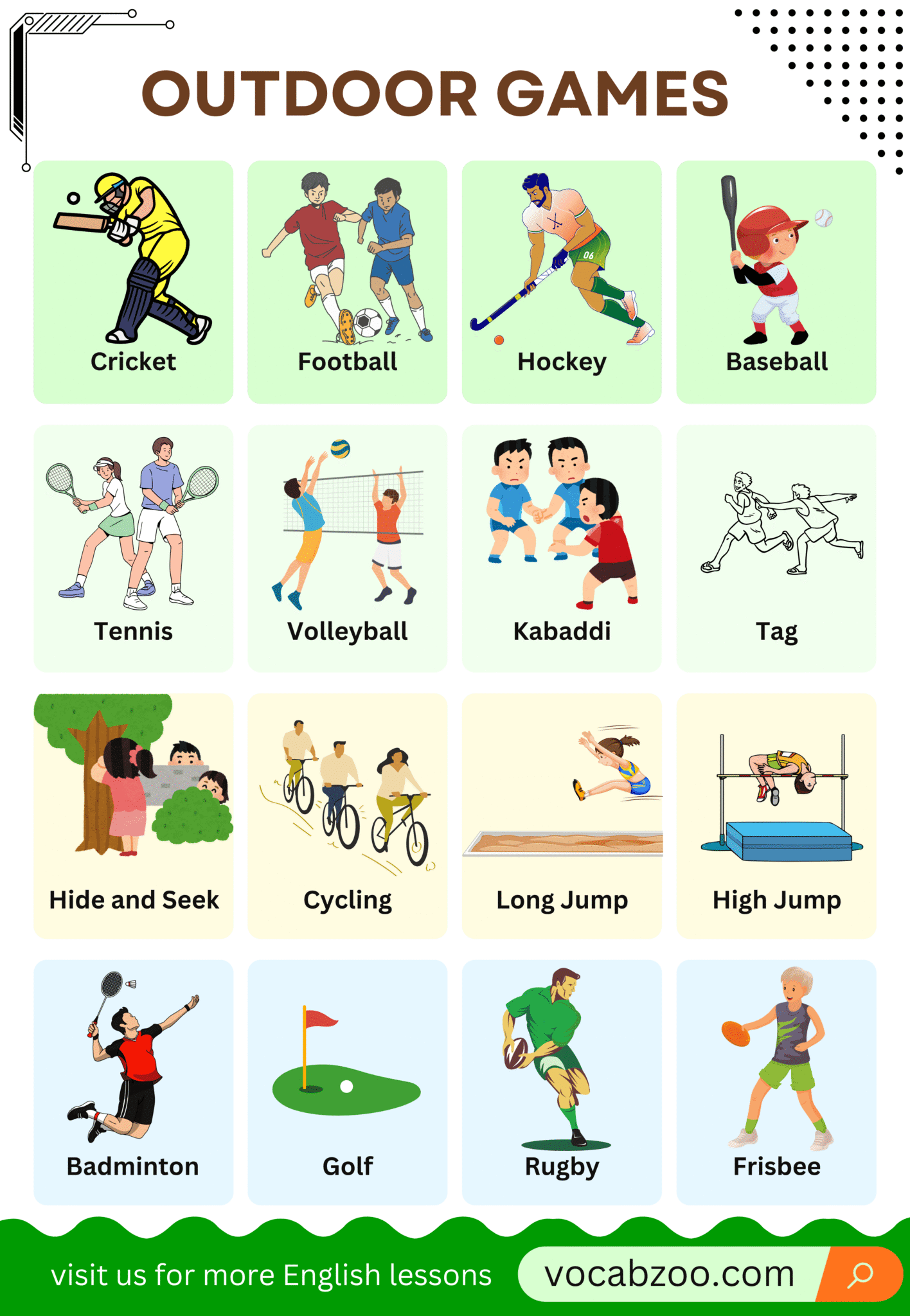 Outdoor Games Names in English with Their Pictures - Vocabzoo