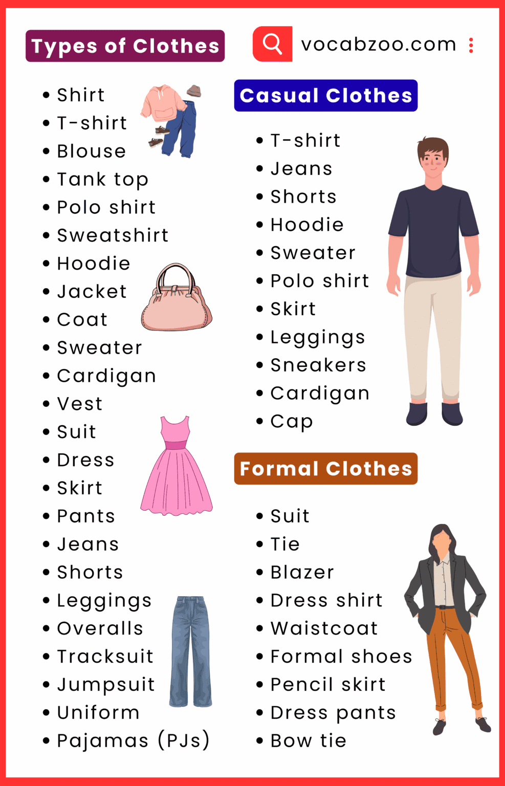 Types of Clothes in English with Their Pictures - Vocabzoo