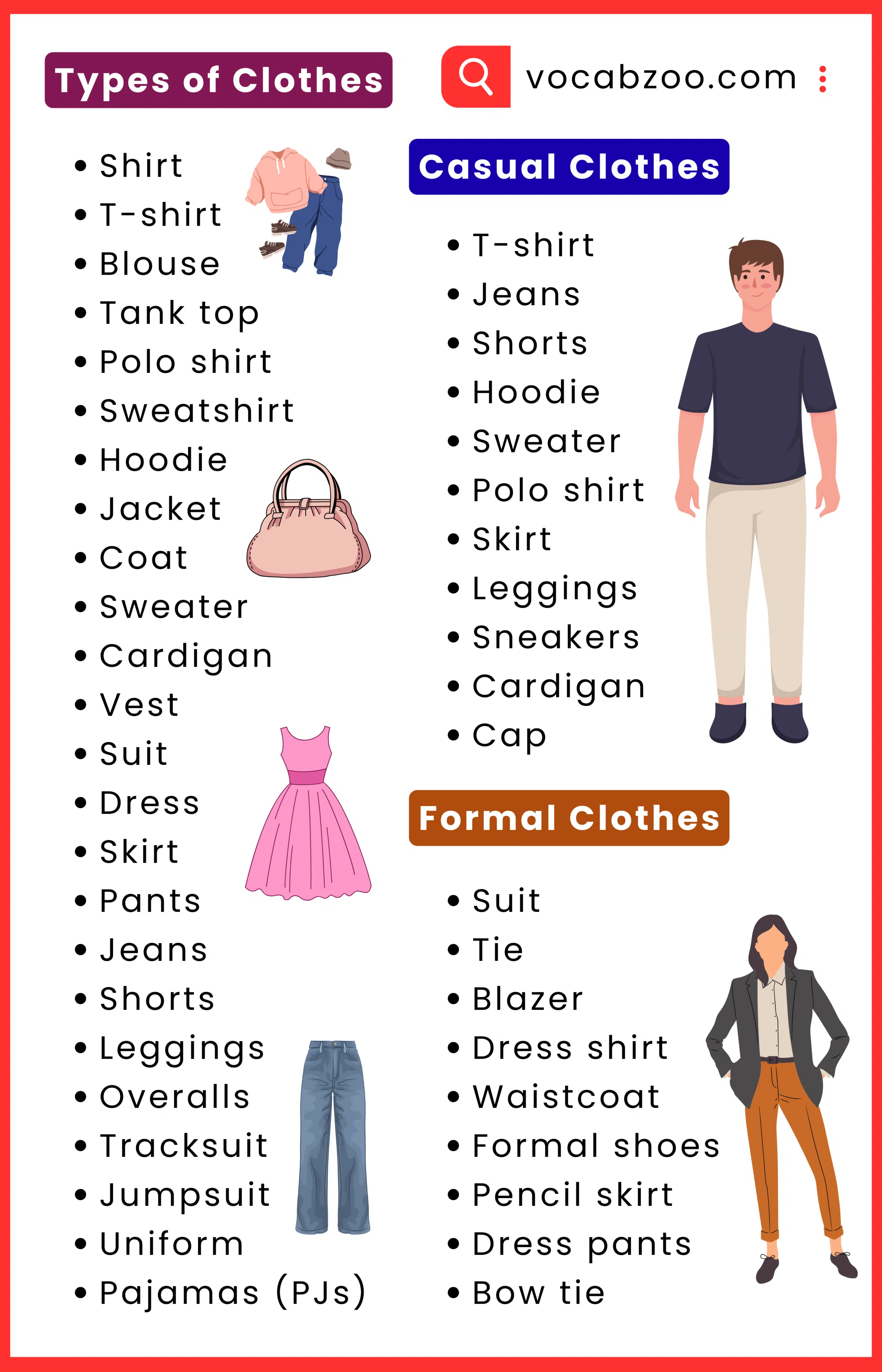 Types of Clothes in English with Their Pictures - Vocabzoo