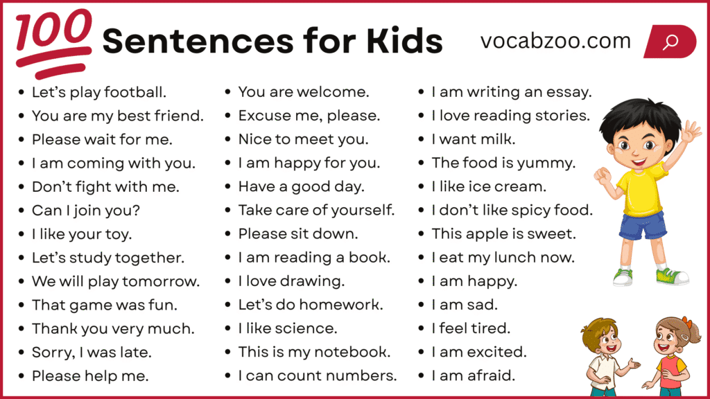 Simple Conversation Sentences for Kids in English with Pictures - Vocabzoo