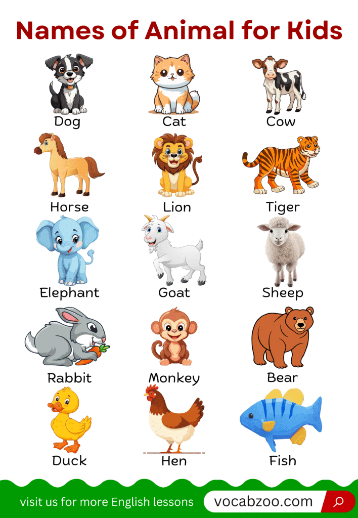 Animal Names for Kids in English with Pictures - Vocabzoo