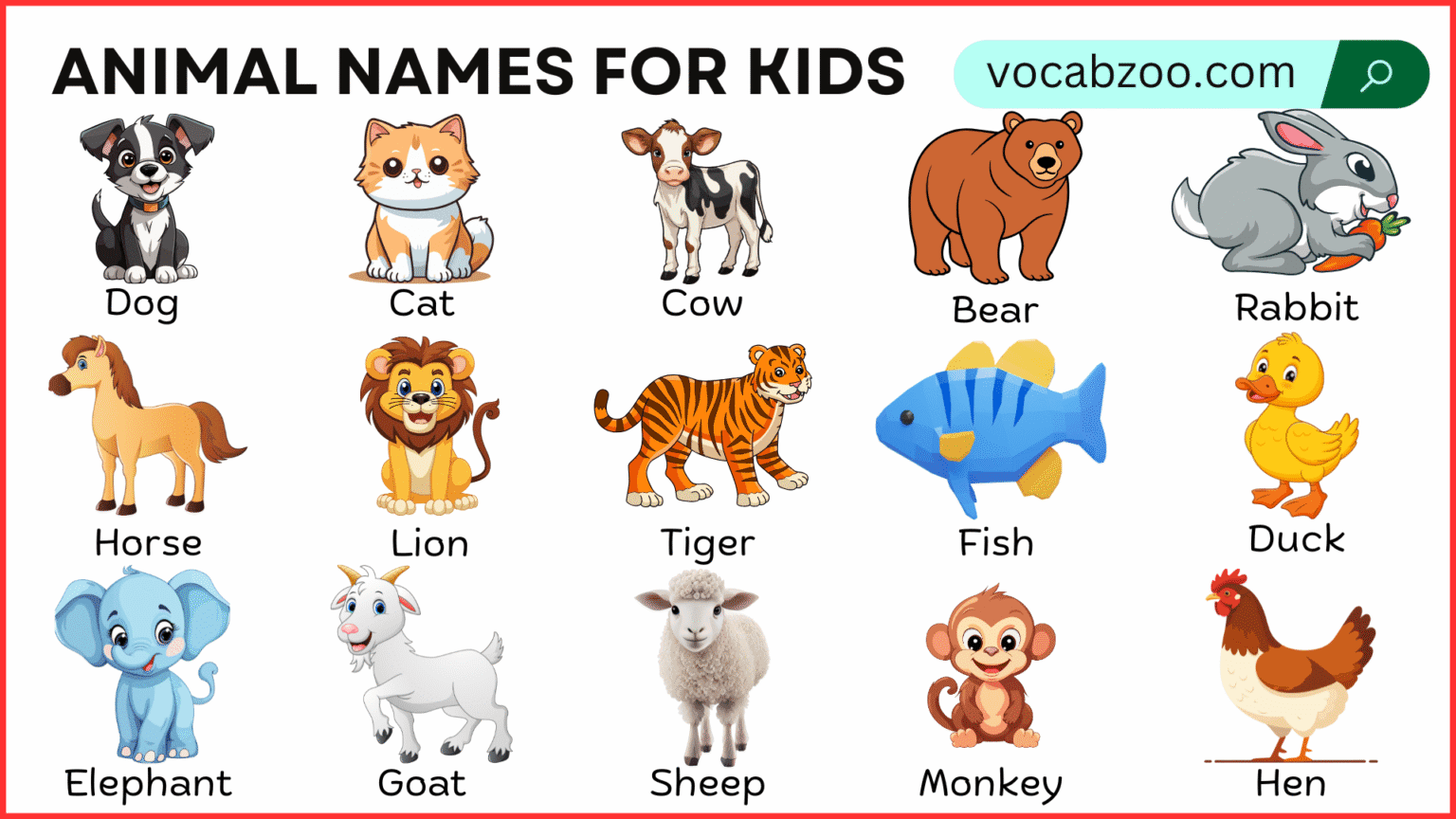 Animal Names for Kids in English with Pictures - Vocabzoo