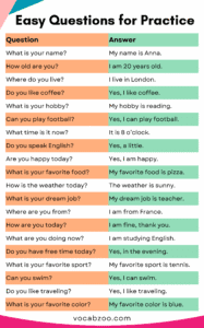 50 Easy English Questions with Answers for Quick Practice