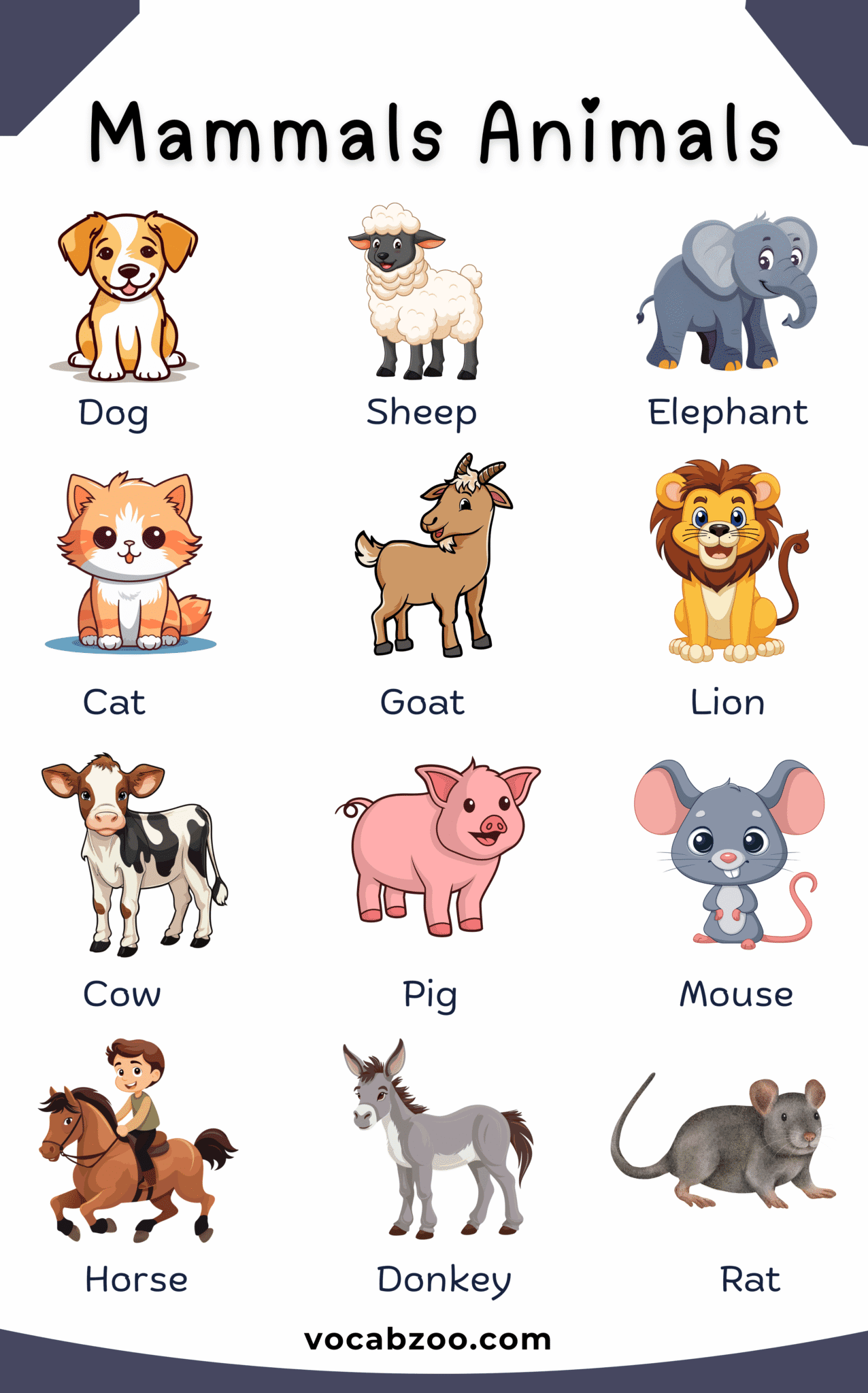 List of 100 Mammals Animals in English with Pictures