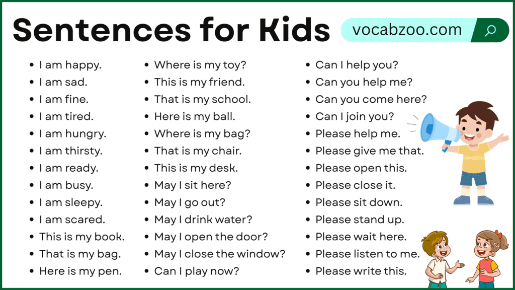 100+ Fun and Simple Sentences for Kids in English - Vocabzoo