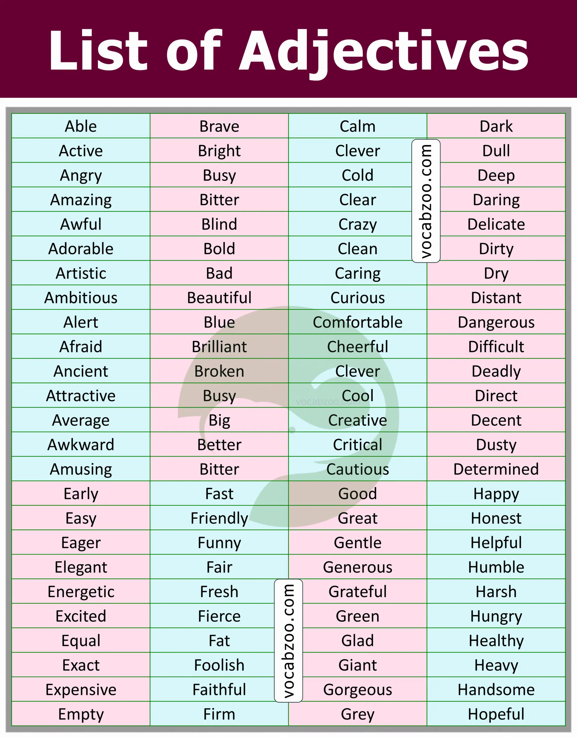 List Of Adjectives A Huge List Of 900 Adjectives From A Strong