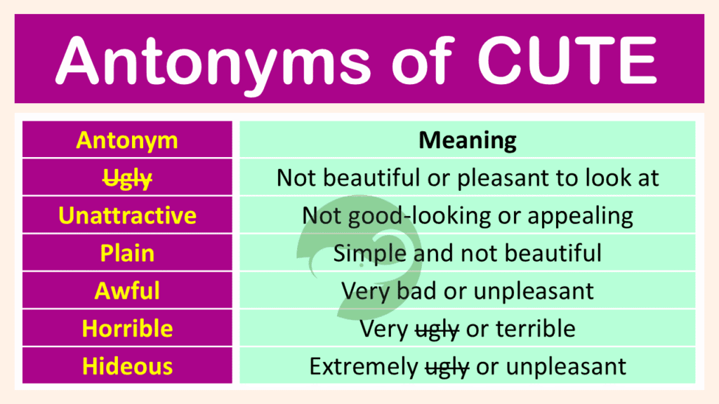35 Antonyms of Cute with Meanings and Examples - Vocabzoo