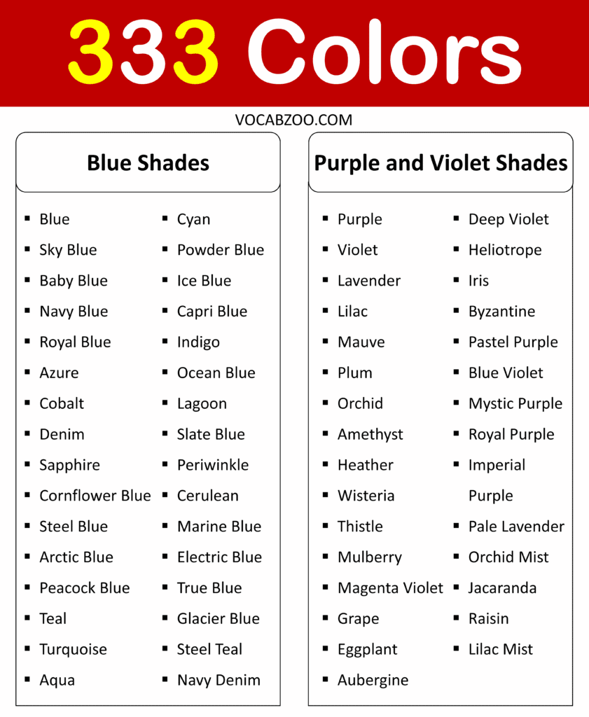 333 Color Names with Colors | Colours Name in English