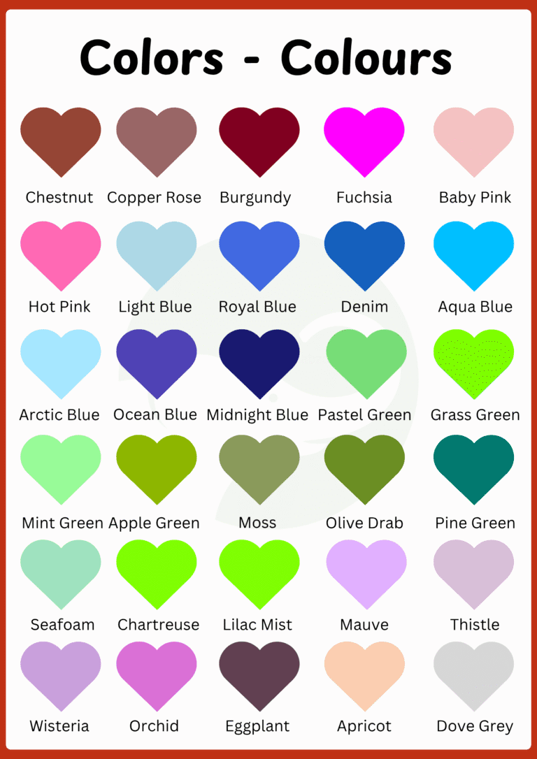 333 Color Names with Colors | Colours Name in English