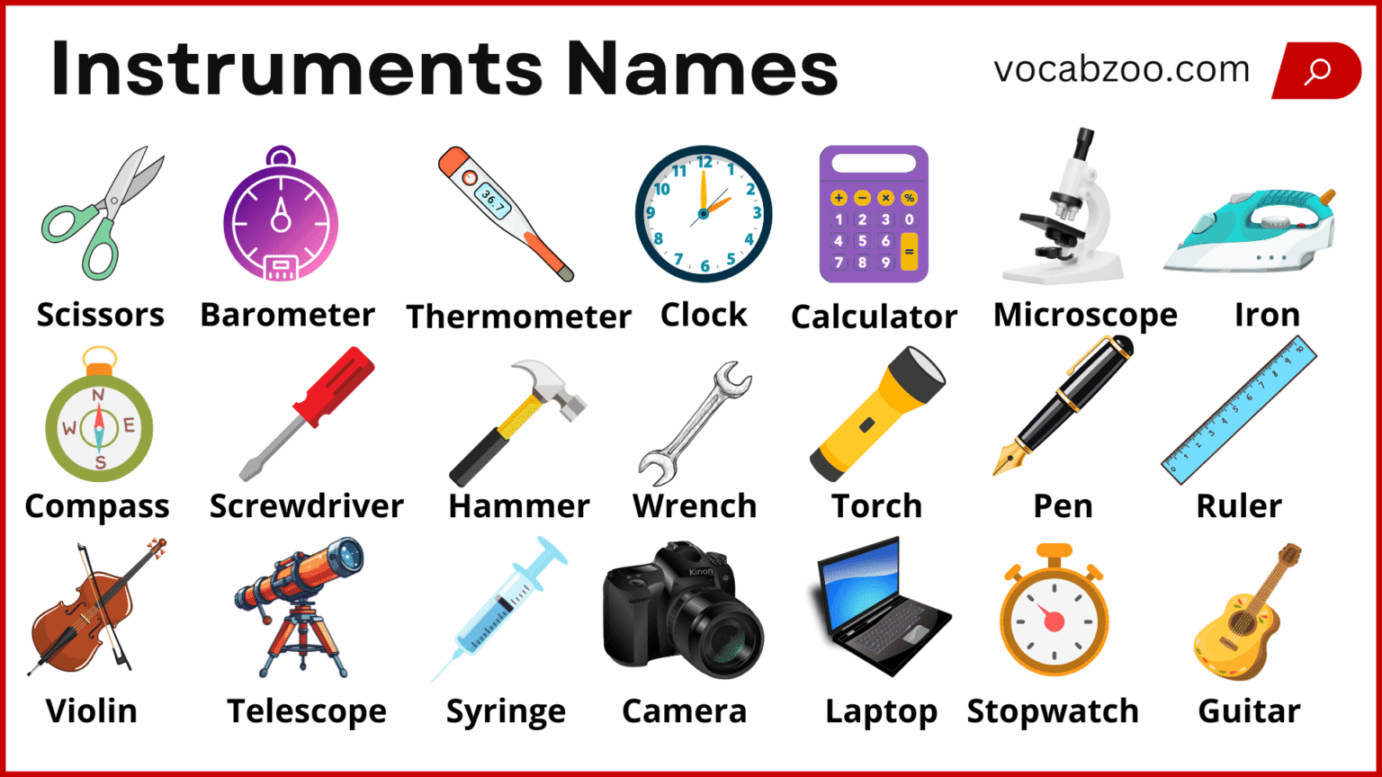Instruments with Pictures and Types in English - Vocabzoo