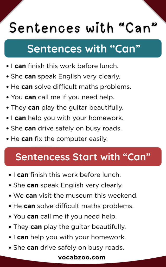 100 Simple Sentences with Can | Sentences of Can