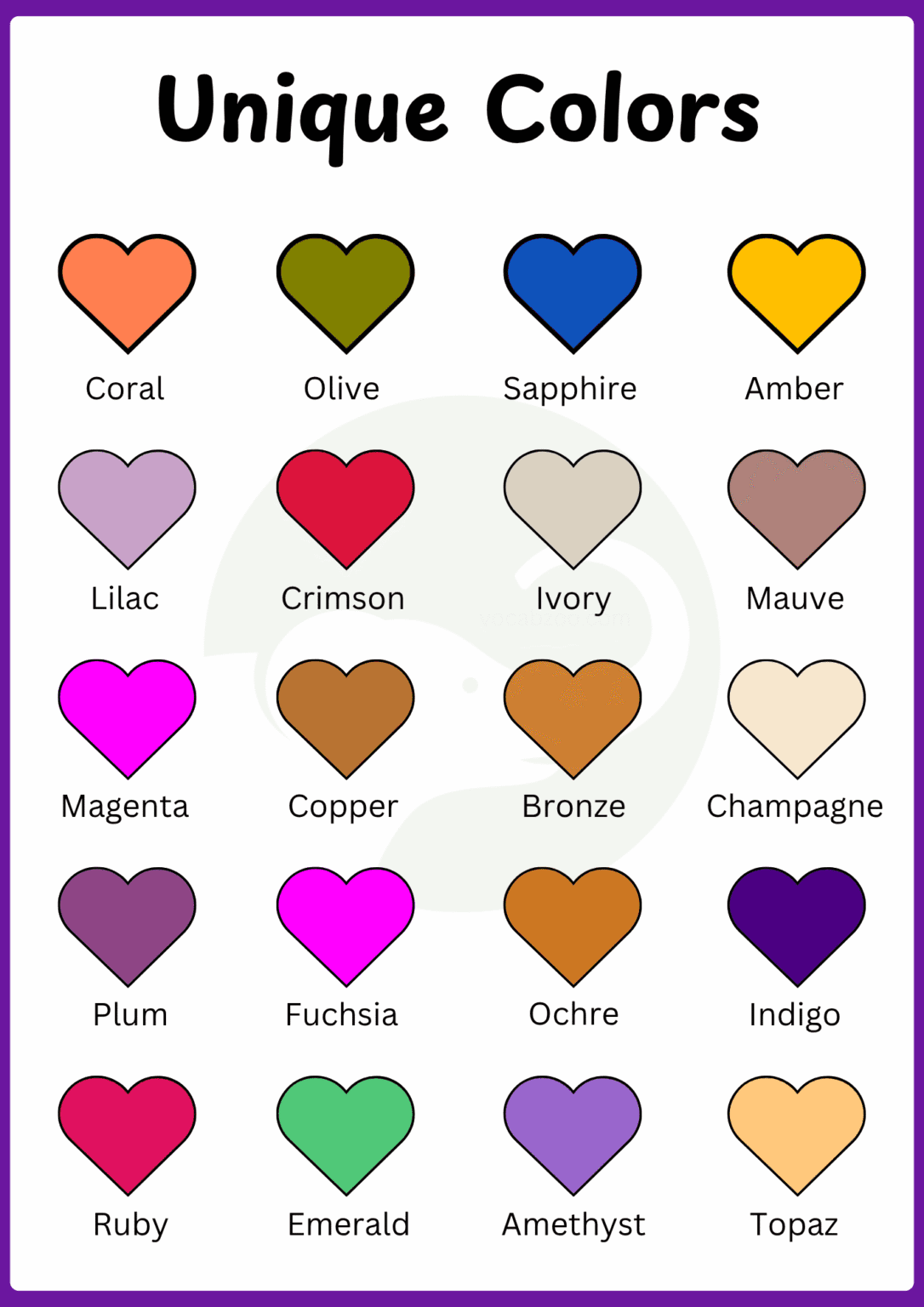 Unique Color Names with Colors and Pictures - Vocabzoo
