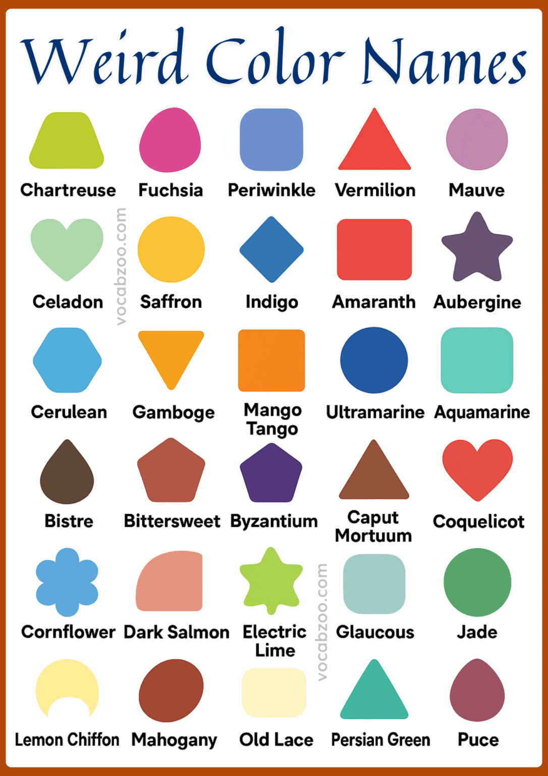 Weird Color Names with Colors and Pictures - Vocabzoo