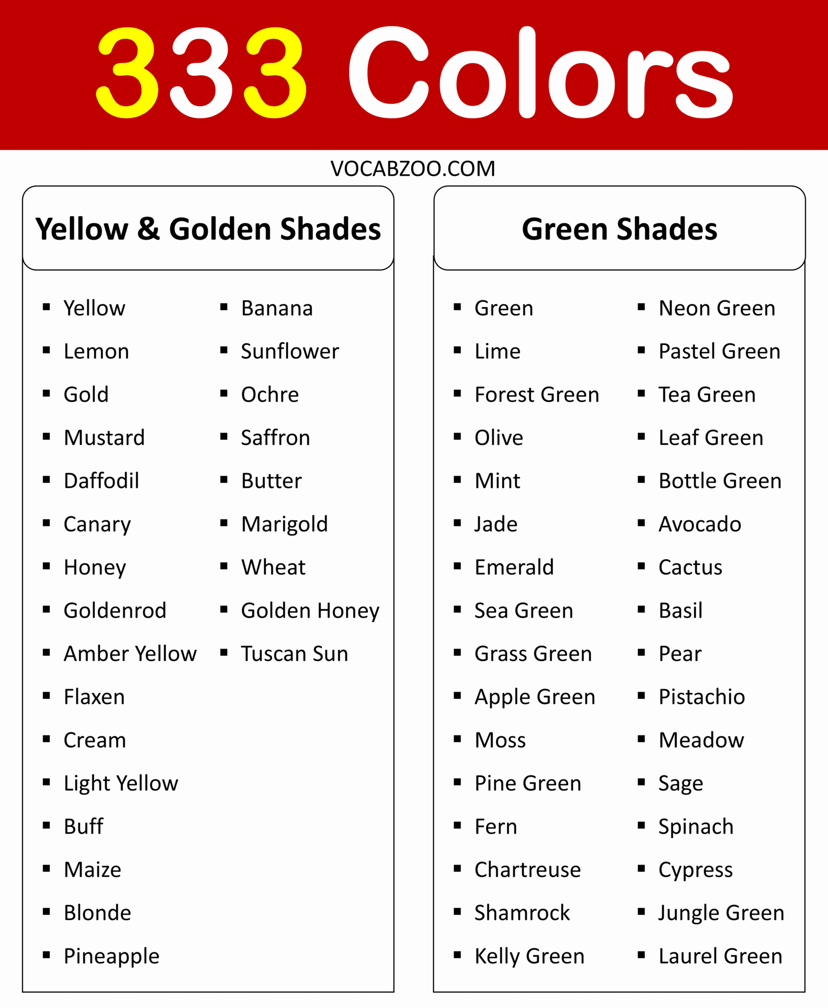 333 Color Names with Colors | Colours Name in English