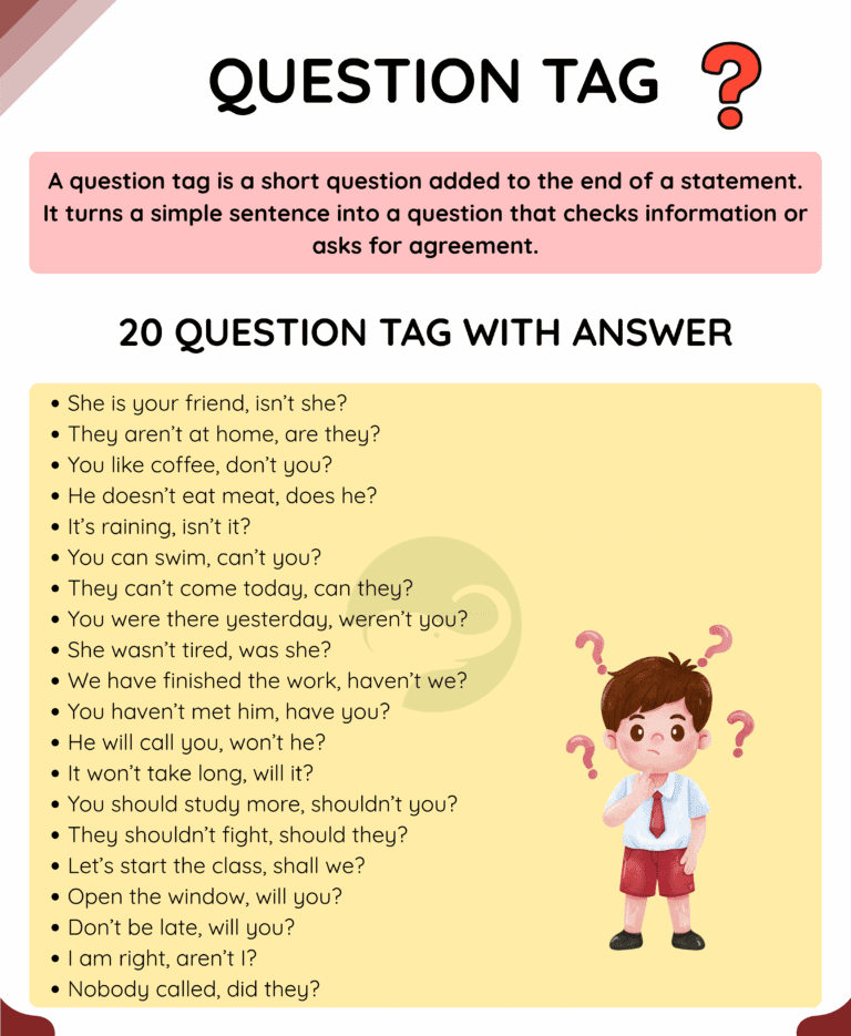 20 Question Tag With Answer in English with Pictures - Vocabzoo
