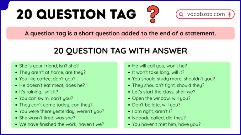 100 Question Tags Examples with Answers in English - Vocabzoo