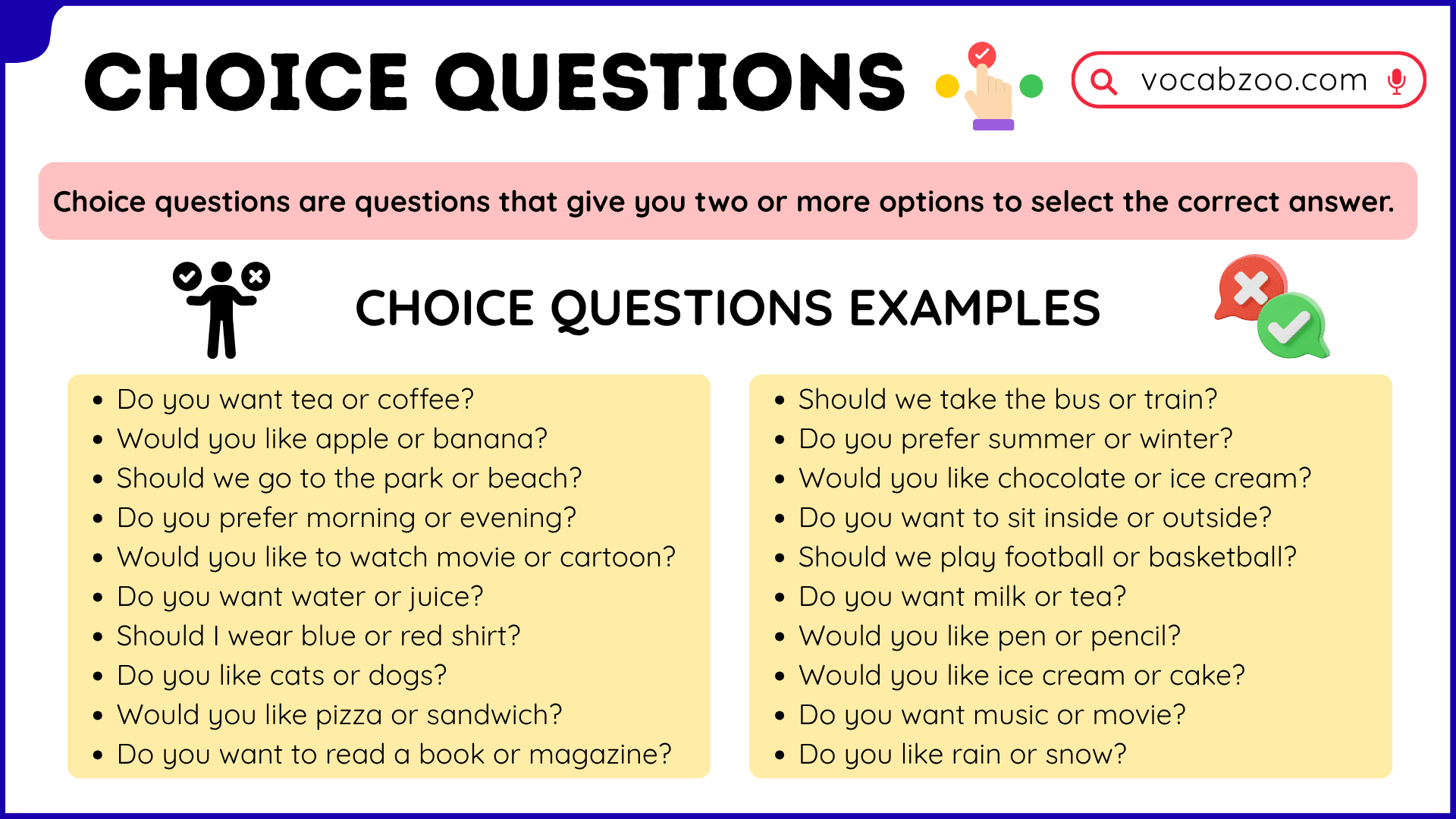 Choice Questions: Definition, Usage, and Examples - Vocabzoo