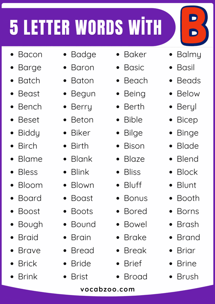 Five Letter Words that Start with B in English | B-Words List - Vocabzoo