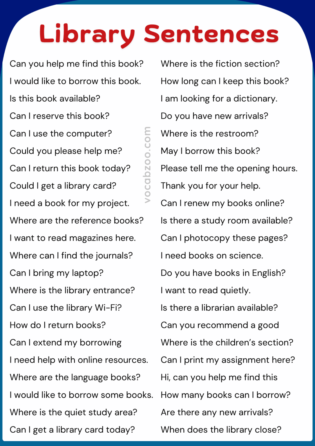 50 English Sentences to Use in a Library | Library Sentences