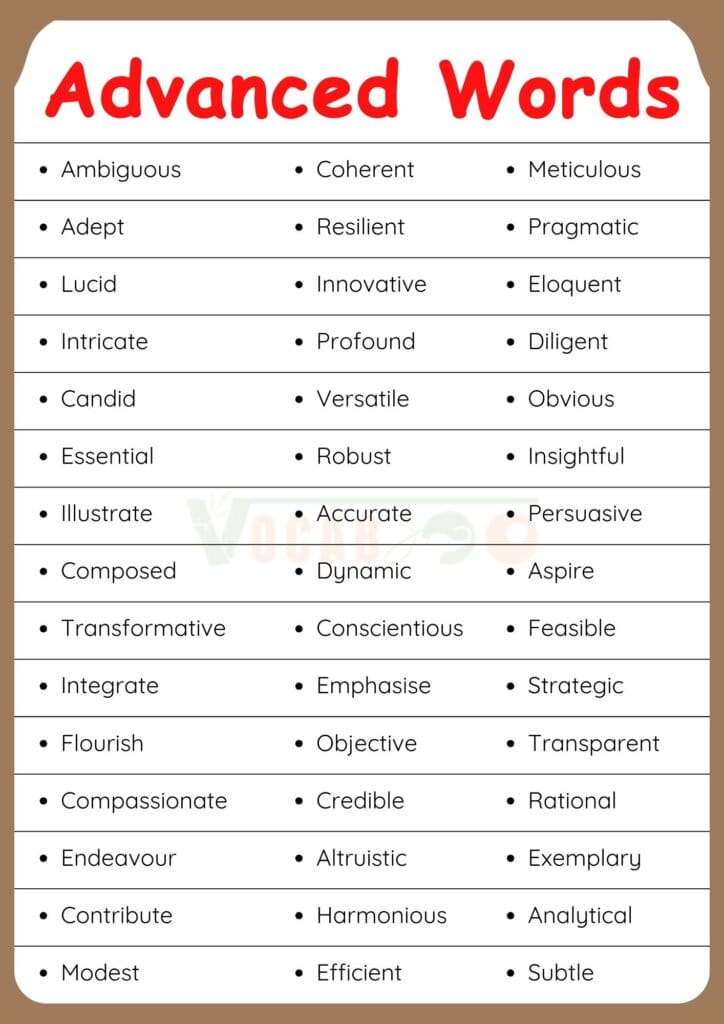 100+Advanced English Words for Daily Use with PDF