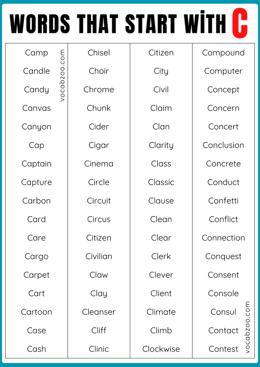 1500+ Words that Start with C | C-Words List in English