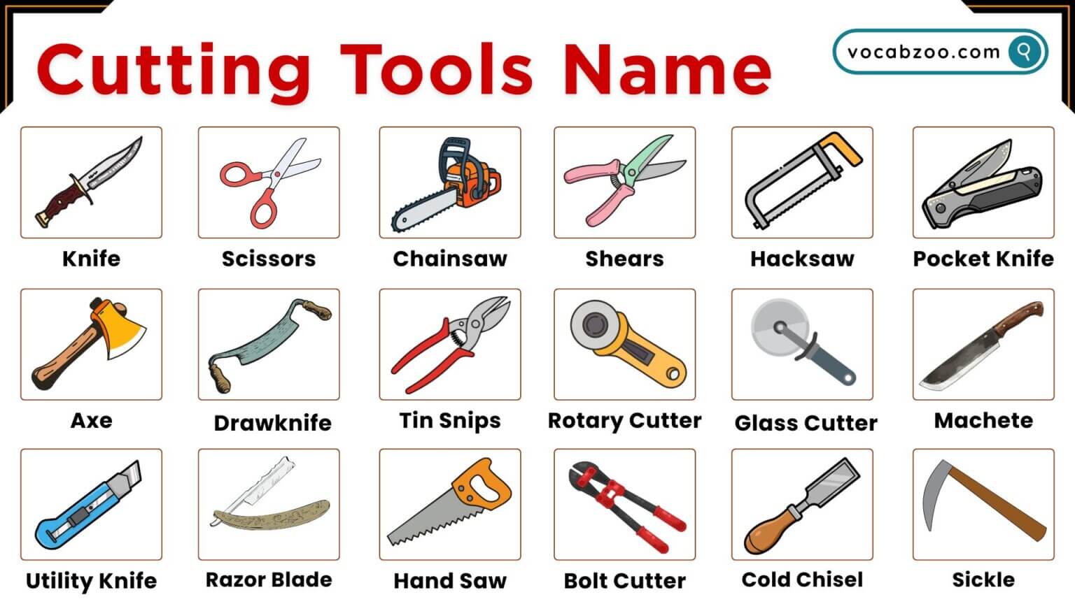 26 Hand Tools Name in English with Pictures - Vocabzoo