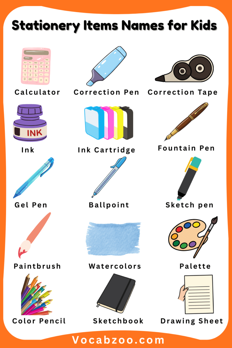 Stationery Items Names for Kids in English with Pictures - Vocabzoo