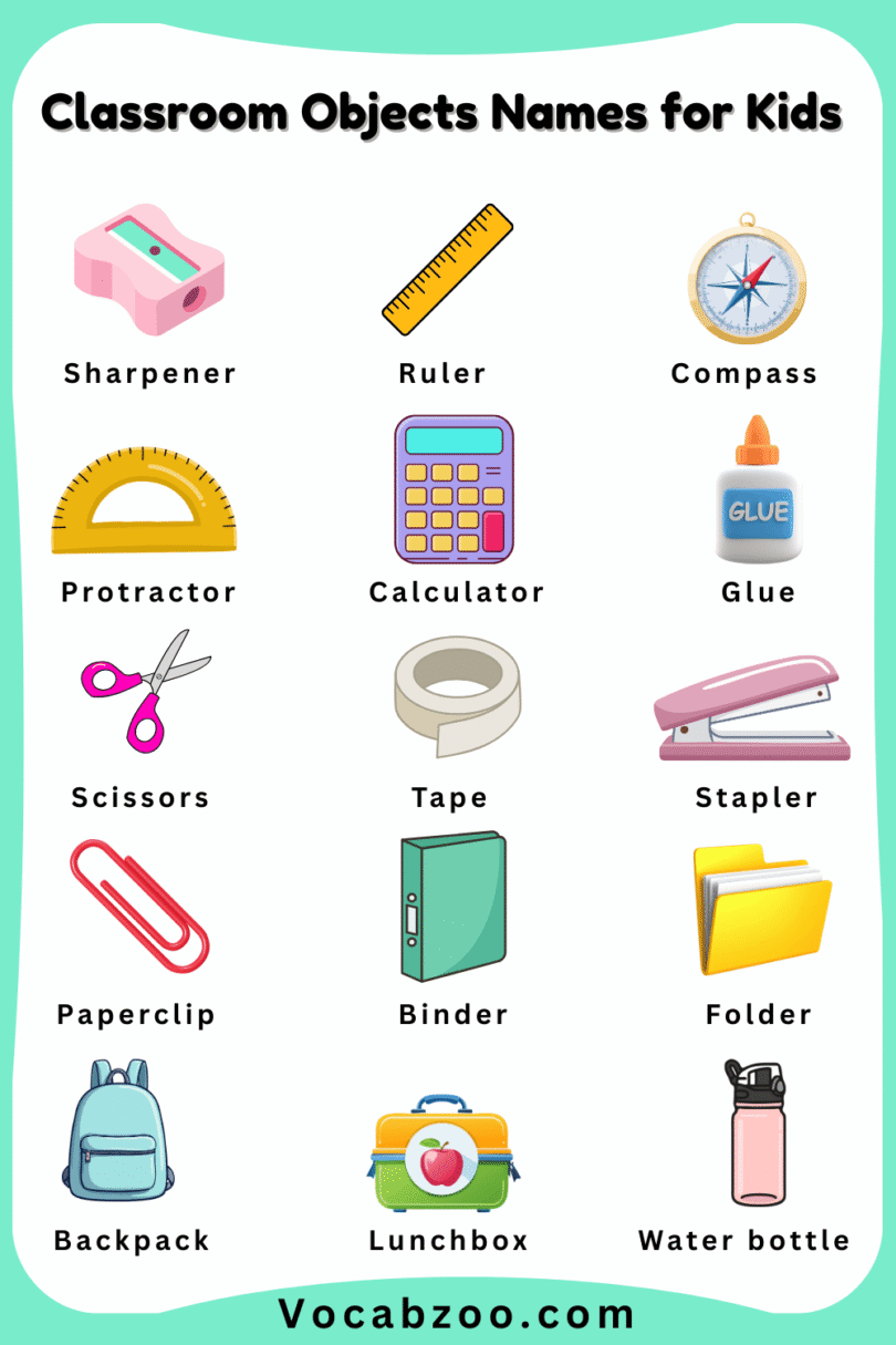 Classroom Objects Names for Kids in English with Pictures - Vocabzoo