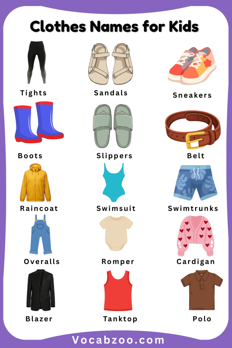 Clothes Names for Kids in English with Pictures - Vocabzoo
