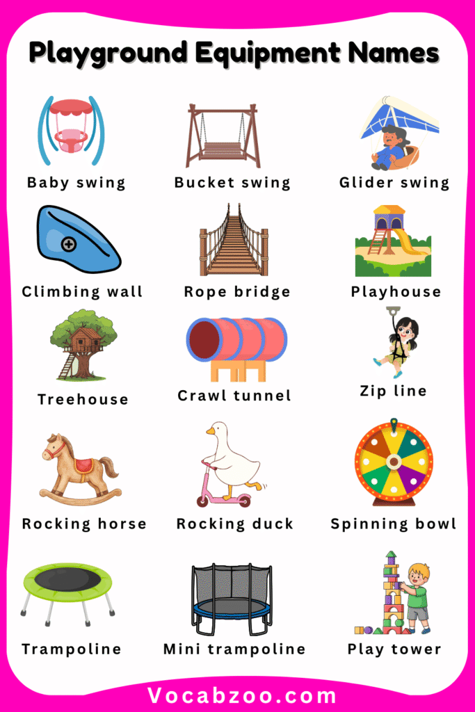 Playground Equipment Names for Kids in English with Pictures - Vocabzoo