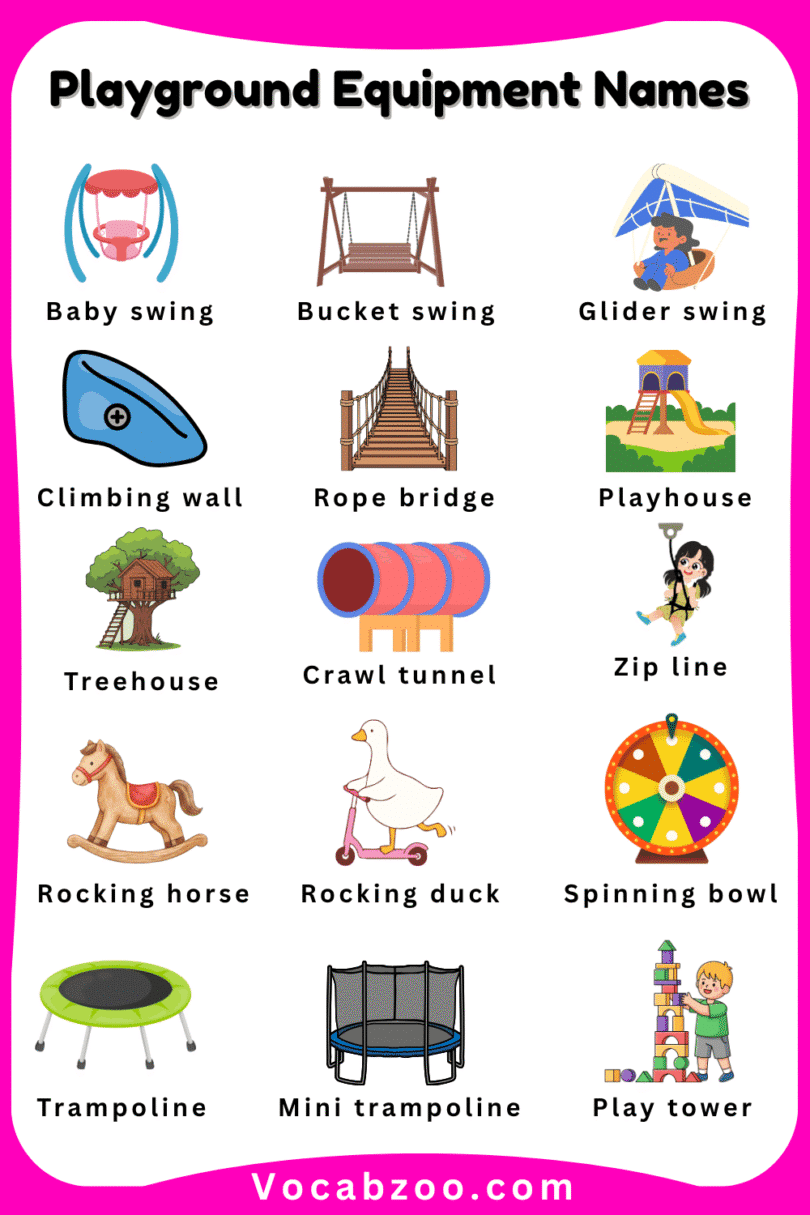Playground Equipment Names for Kids in English with Pictures - Vocabzoo