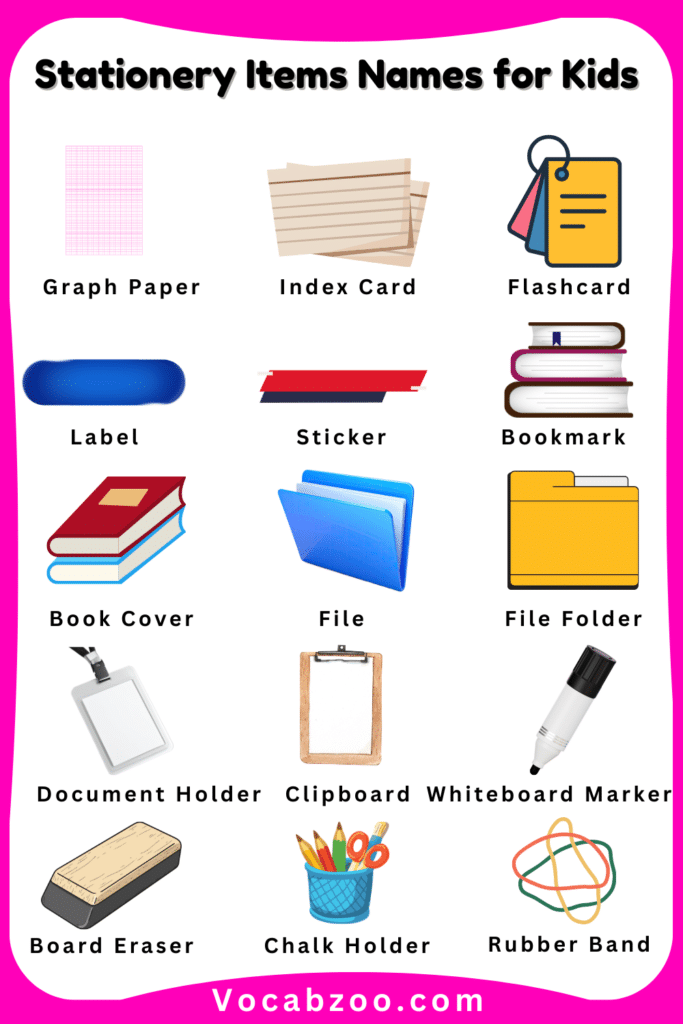 Stationery Items Names for Kids in English with Pictures - Vocabzoo