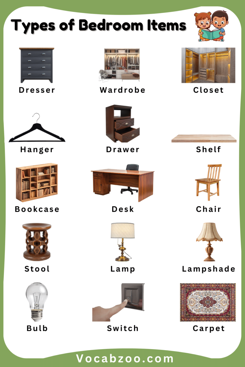 Bedroom Items Names for Kids in English with Pictures - Vocabzoo