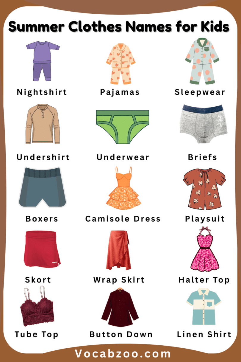 Summer Clothes Names for Kids in English with Pictures - Vocabzoo