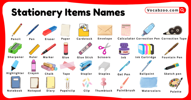 Stationery Items Names for Kids in English with Pictures - Vocabzoo