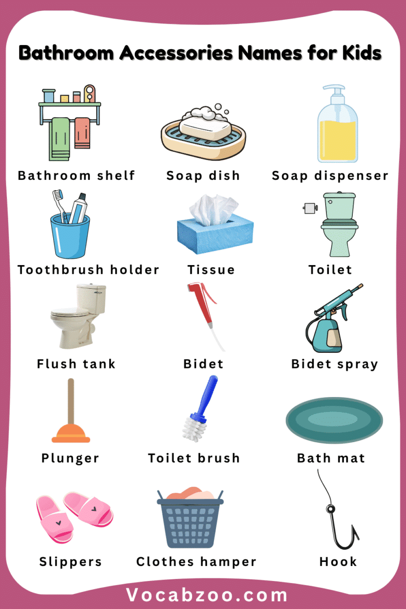 Bathroom Accessories Names for Kids in English with Pictures - Vocabzoo