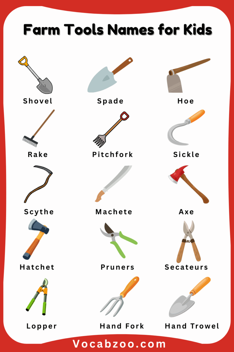 Farm Tools Names for Kids in English with Pictures - Vocabzoo